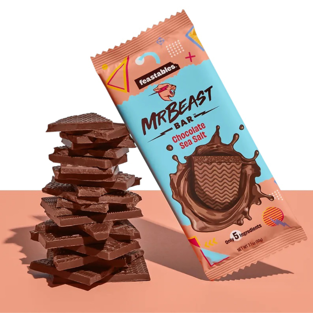 Feastables MrBeast Chocolate Bar - 2.1 oz/60 g แพ็คด้วยอุปกรณ์ป้องกัน ...