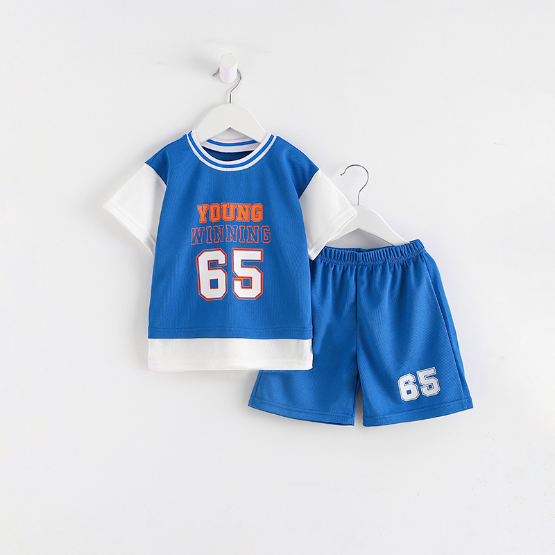 Babyonline(Y045)M1 ชุดกีฬาบาสเกตบอลเด็กชายหญิงแขนสั้น ผ้าโพลีเอสเตอร์ ...