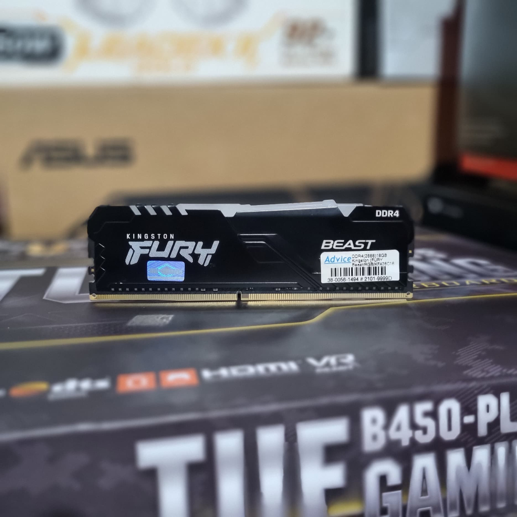 แรมพีซี DDR4 RAM KINGSTON FURY BEAST RGB (Black) 16GB (16x1) BUS 2666Mhz มือ2 ใช้งานปกติ ...