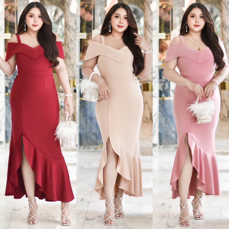 Janny เดรสออกงาน เดรสสาวอวบ อ้วน Bigsize Plussize XXL ชุดออกงาน ชุดราตรี ผ้ามิลิน | Shopee Thailand