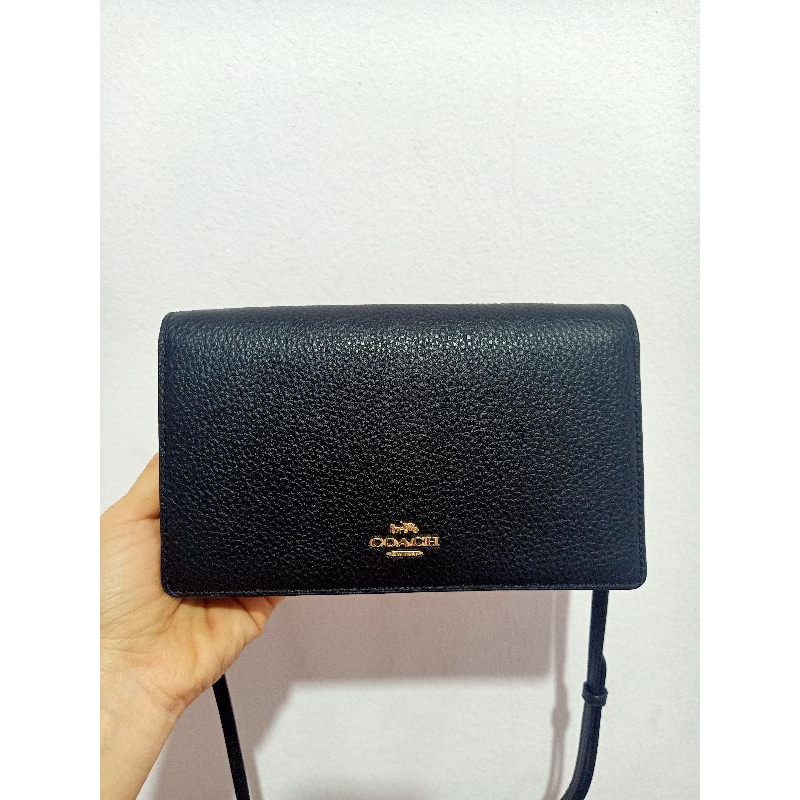 แท้💯% Coach 3037 Anna Foldover Clutch Crossbody สีดำ | Shopee Thailand