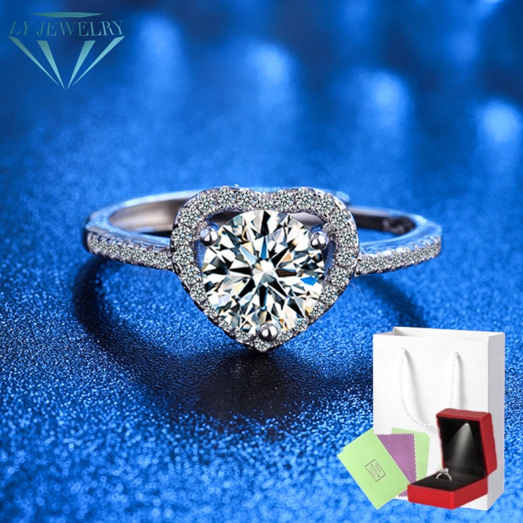 LY JEWELRY แหวนผู้หญิงเงินแท้ S925 ฝังเพชรโมอีส D color VVS1 : D2027(1 ...