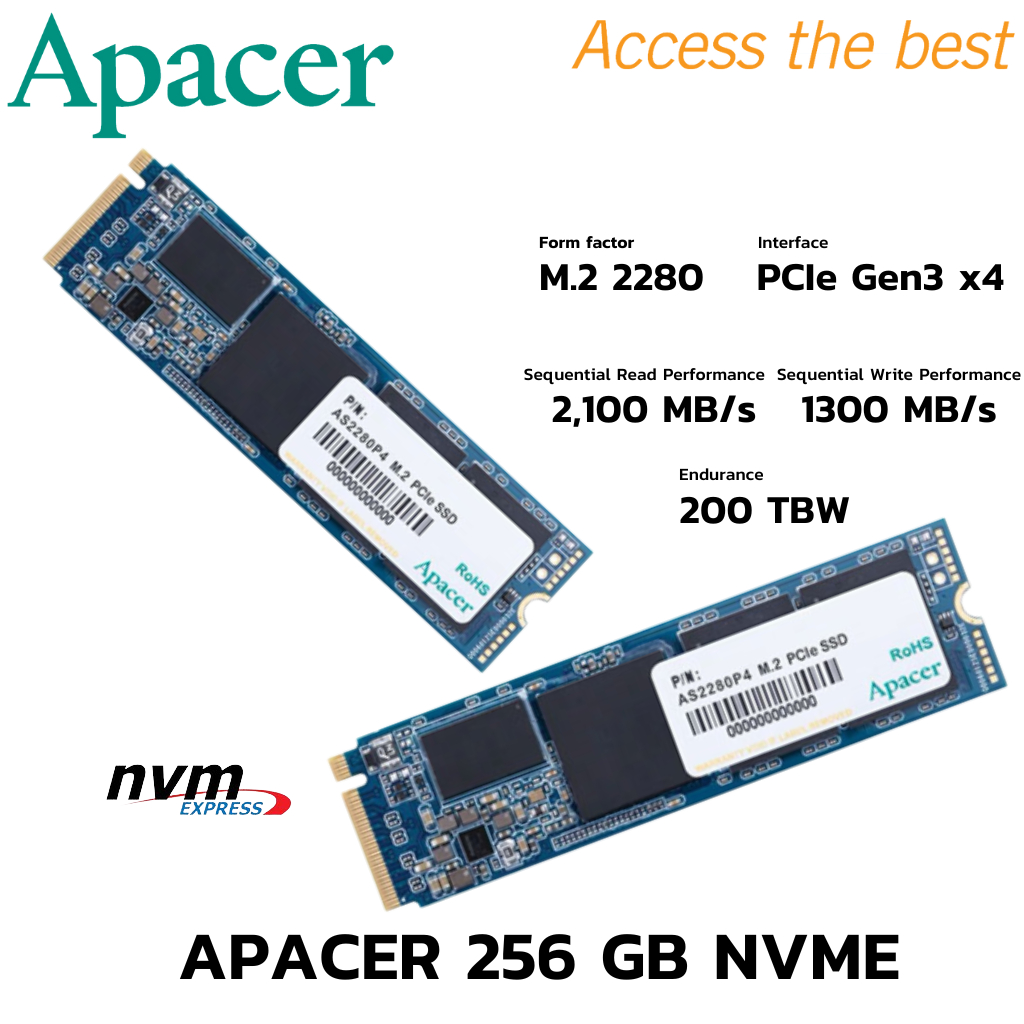 M.2 NVME 256 GB SSD M.2 PCIe APACER AS2280 NVMe ประกัน Strek | Shopee ...