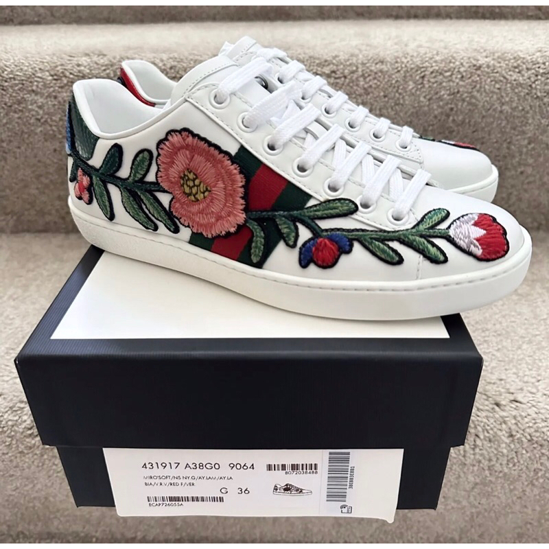 Gucci Shoes Ace Floral Embroidered Size36 วัดซอฟได้ 24CM=37-38.5EU ...