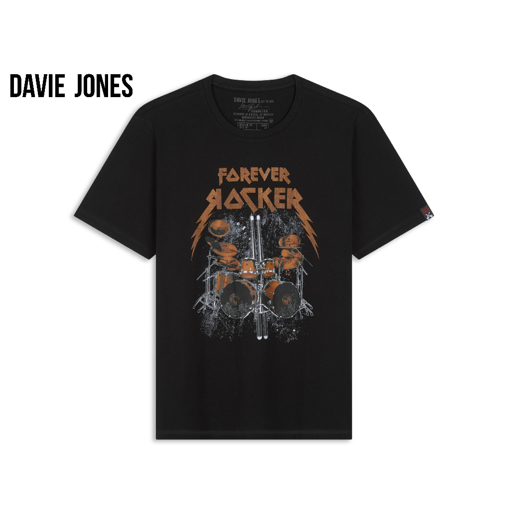 DAVIE JONES เสื้อยืดพิมพ์ลาย ทรง Regular Fit สีดำ Graphic Print Regular ...