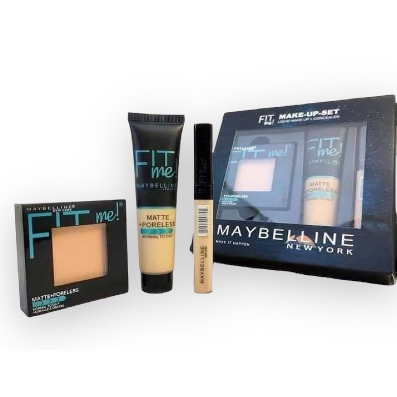 Maybelline Fit Me New Matte Poreless 1 Set 3 in 1 - Bedak + Foundation ...