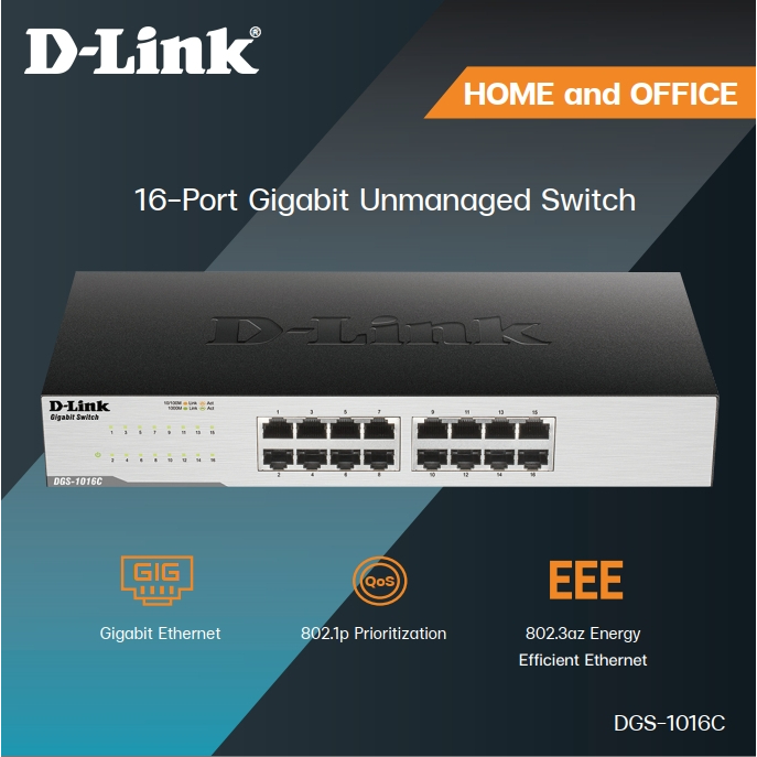 Gigabit Switching Hub 16 Port D-LINK DGS-1016C (11'') | Shopee Thailand