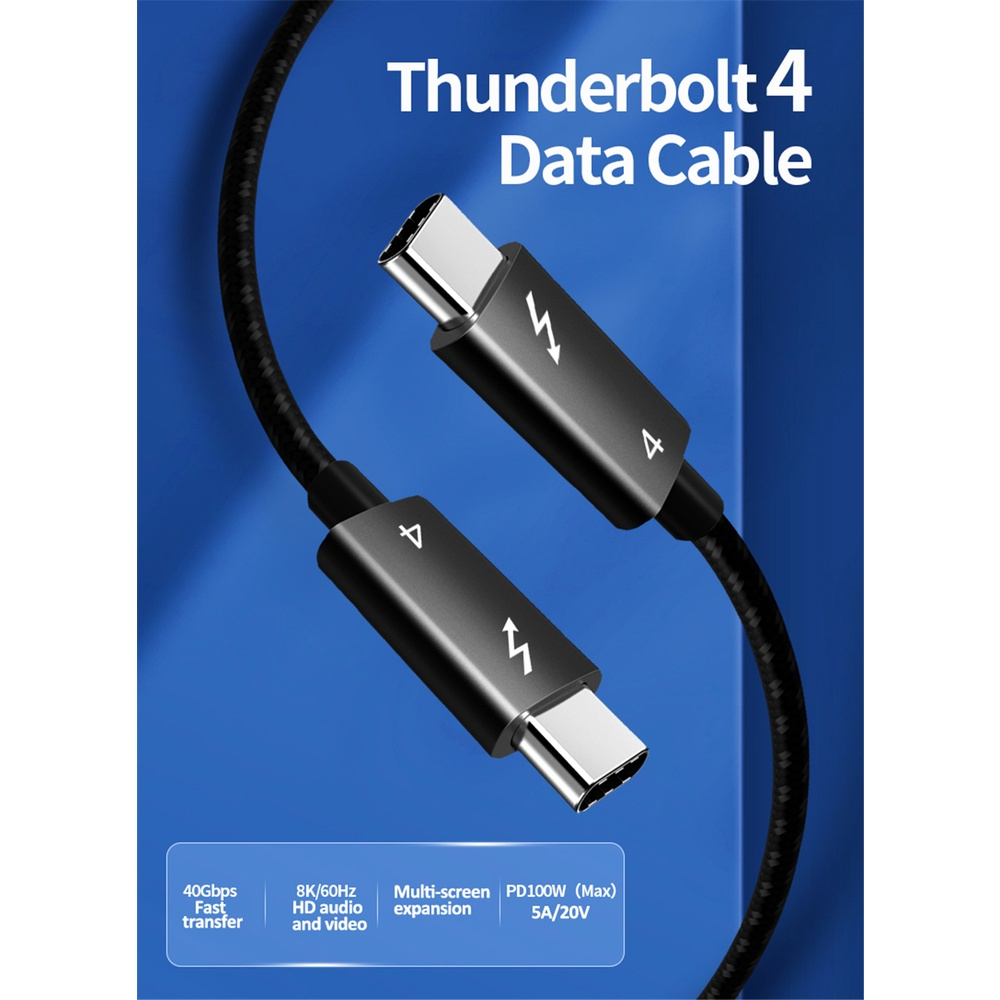 1m Coaxial 40Gbps Thunderbolt 4 สายเคเบิล USB4 Type C PD100W 5A 20V 8K USB-C ถ่ายโอนข้อมูล ...