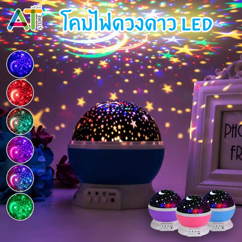 ไฟ LED ไฟตกแต่งห้อง โคมไฟดาว ฉายแสงรูปดวงดาวหลากสีได้ หมุนได้ 360 องศา ...