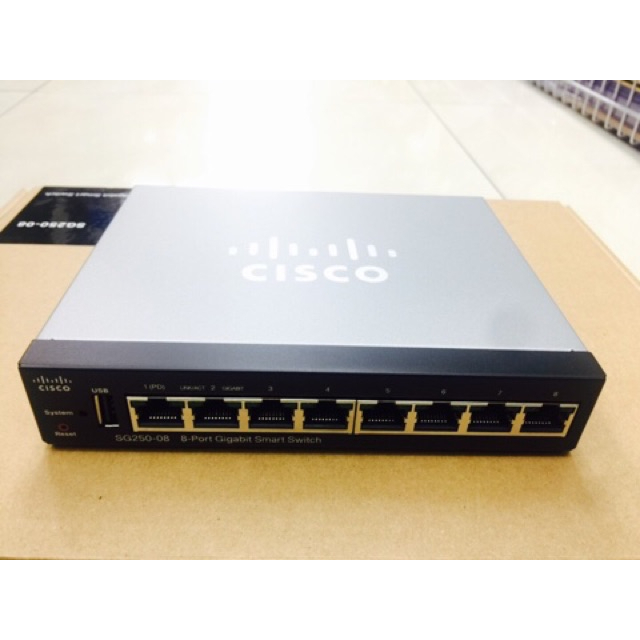 CISCO SG250-08 K9-EU 8-Port 1000 Mbps Managed L3 Gigabit Smart Switch มือสอง ใช้งานได้ปกติ สภาพ ...