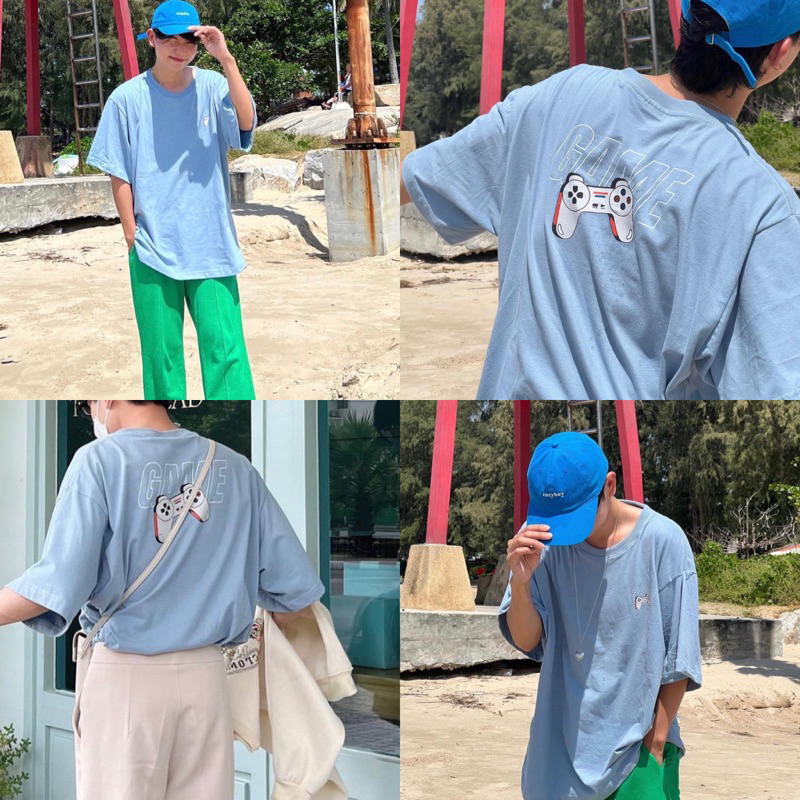 THEBOY-GAME OVERSIZE เสื้อยืดโอเวอร์ไซส์ไหล่ตก | Shopee Thailand