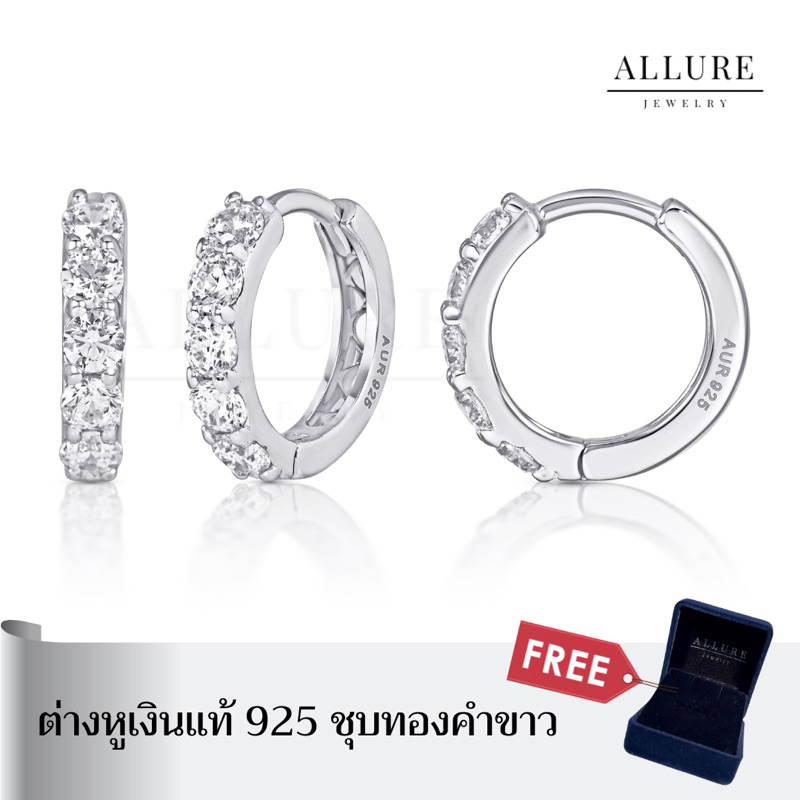 ต่างหูห่วงเงินแท้ 925 ชุบทองคำขาว ประดับเพชร CZ Swiss diamond [ Everly - Allure Jewelry ...