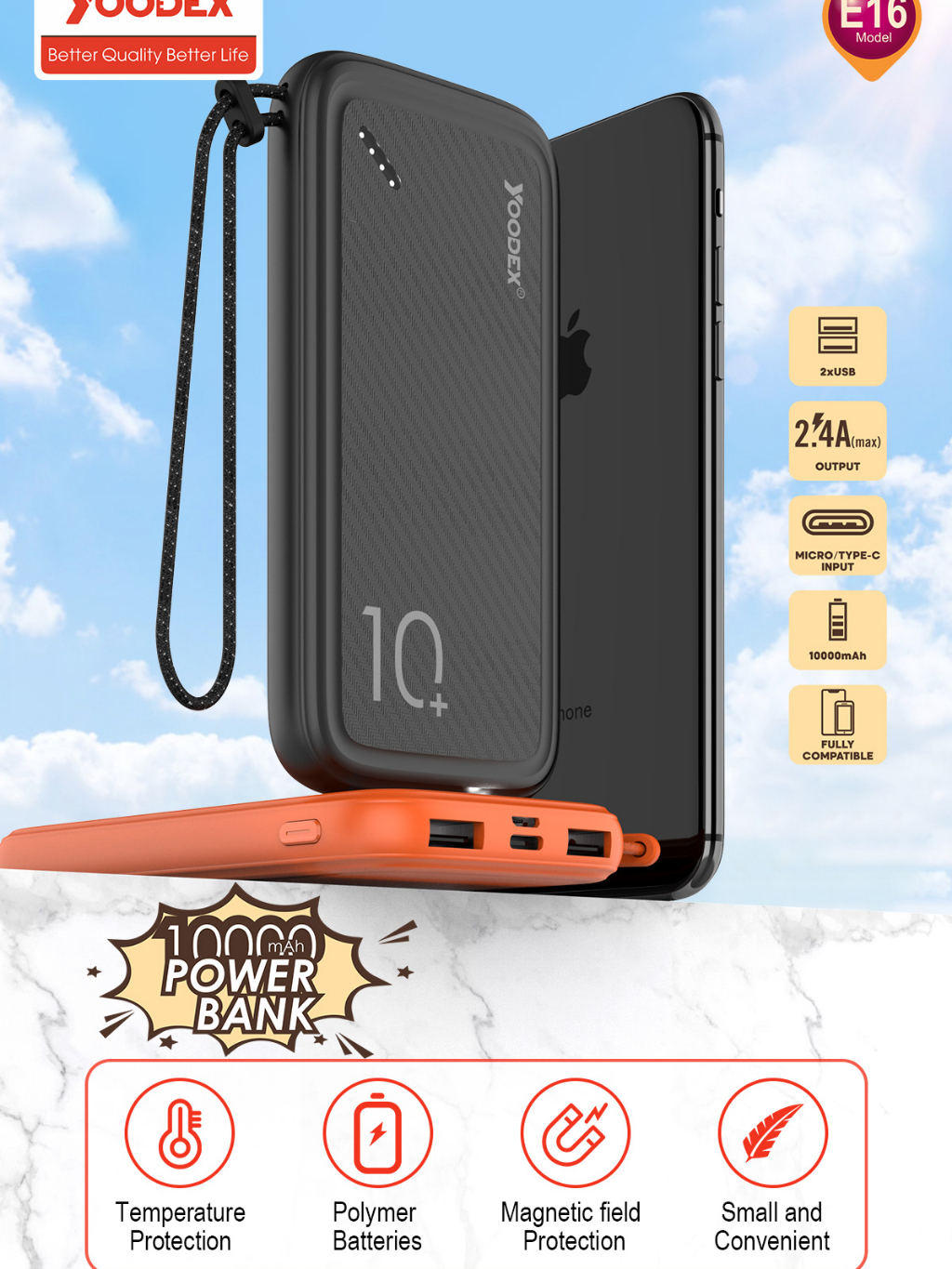 Powerbank Yoodex E16 ของแท้100% 10000mah แท่นชาร์จ พาวเวอร์แบงค์ ชาร์จ ...