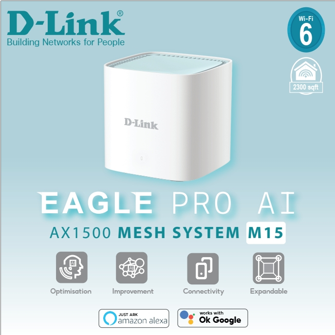 Whole-Home Mesh D-LINK (EAGLE PRO M15) Wireless AX1500 Dual Band Wi-Fi ...