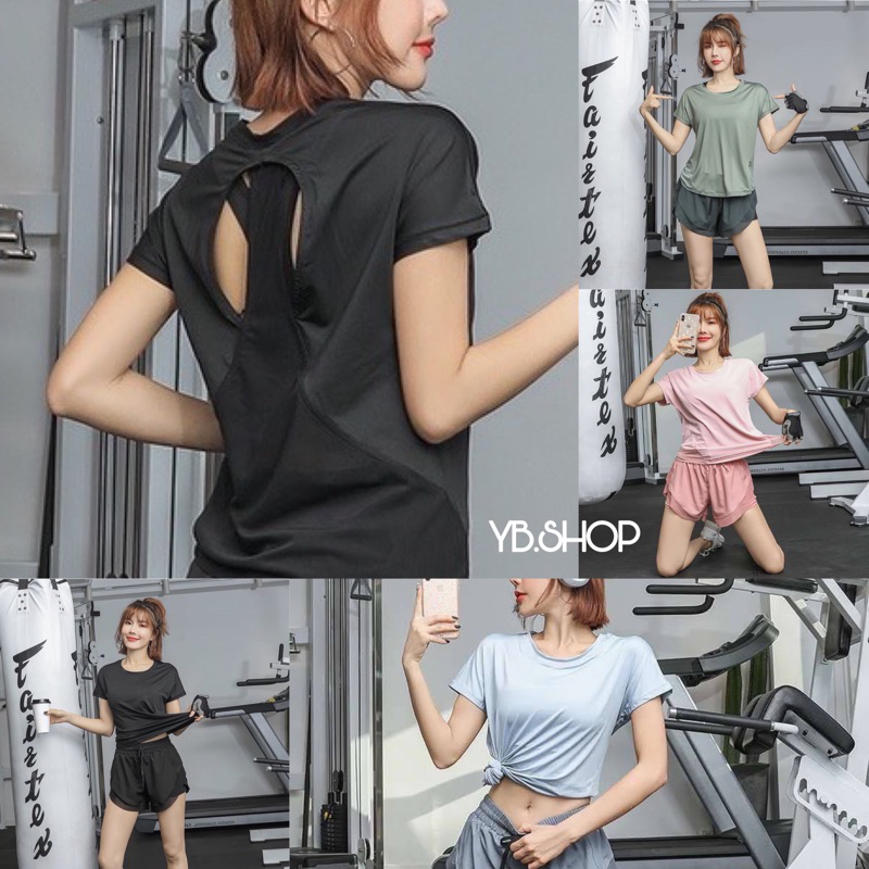 YB.Shop#s805 เสื้อยืดออกกำลังกาย เสื้อออกกำลังกายผู้หญิง เปิดหลัง ผ้านิ่ม ใส่สบาย | Shopee Thailand