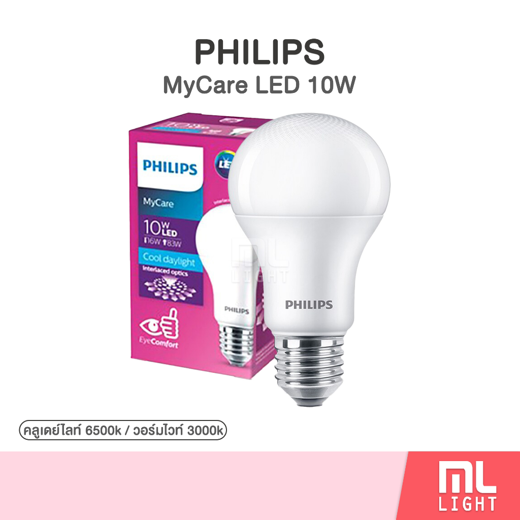 Philips LED Bulb MyCare 10W หลอดไฟ ฟิลิปส์ 10วัตต์ ขั้ว E27 หลอดLED ถนอมสายตา แสงขาว 6500K แสงว ...
