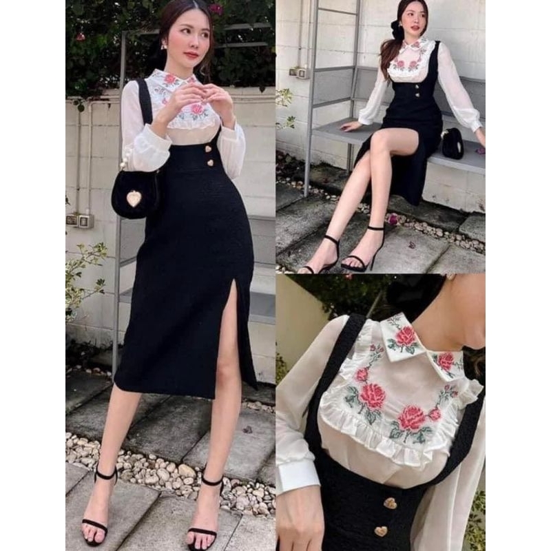 BELLITA BRAND : SET เอี๊ยม 2 ชิ้น ลุคคุณหนู เกาหลี เกาใจ | Shopee Thailand