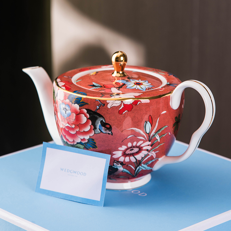 UK WEDGWOOD Bright Red Peony Coral Large Tea Pot Flower Tea Tea Set ...