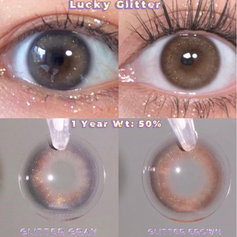คอนเเทคเลนส์รายปี สีGlitter Luckylens x ilens (ค่าอมน้ำ50%)วัสดุSilicone Hydrogel ตาแห้งสามารถ ...