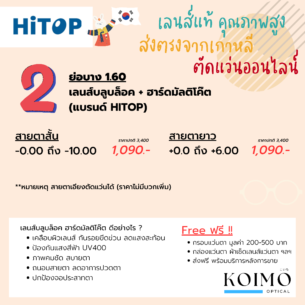 ตัดแว่นออนไลน์ สายตาสั้นยาวเอียง [เลนส์ย่อบาง 1.60] บลูบล็อค ฮาร์ดมัลติ ...