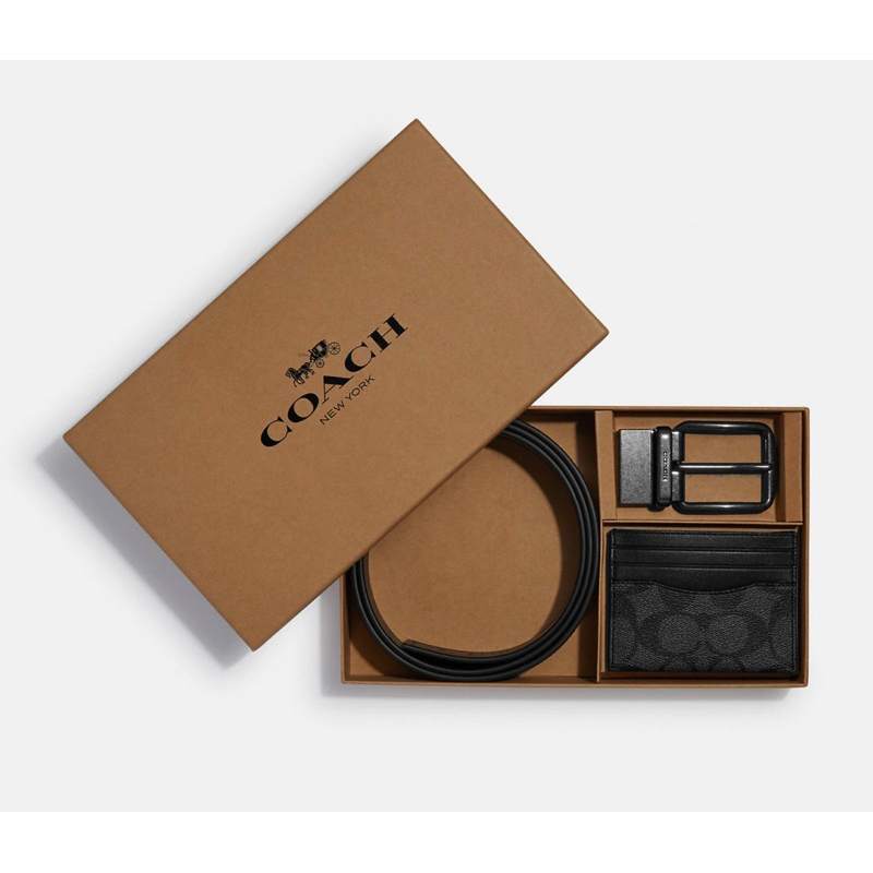 COACH Boxed Card Case And Belt Gift Set In Colorblock Signature Canvas ...