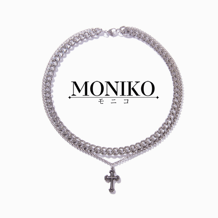 MONIKO สร้อยคอโซ่เงิน สองชั้น จี้ไม้กางเขน ประดับเพชร สไตล์ฮิปฮอป ...
