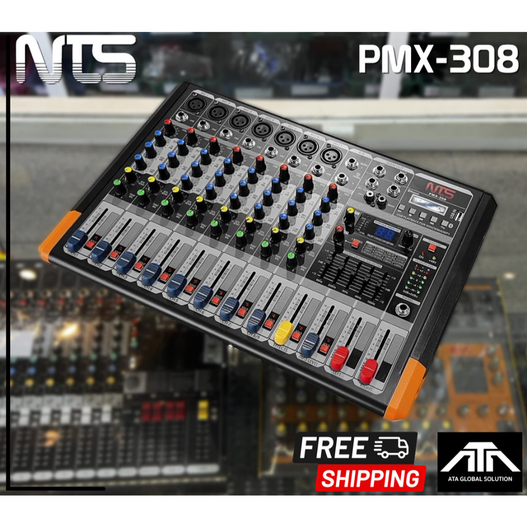 เพาเวอร์มิกเซอร์ NTS PMX-308 เพาเวอร์มิกเซอร์ 7 โมโน 1 สเตอริโอ + FX/USB/BT เพาเวอร์แอมป์ 100 ...