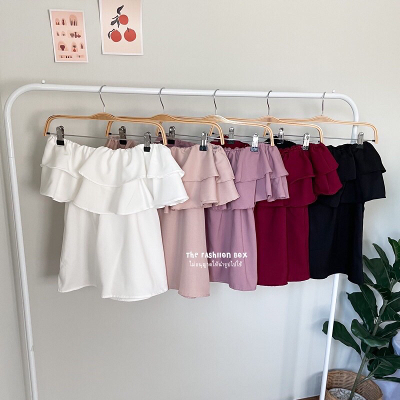 (used) Lala top เสื้อปาดไหล่ระบาย 2 ชั้น | Shopee Thailand