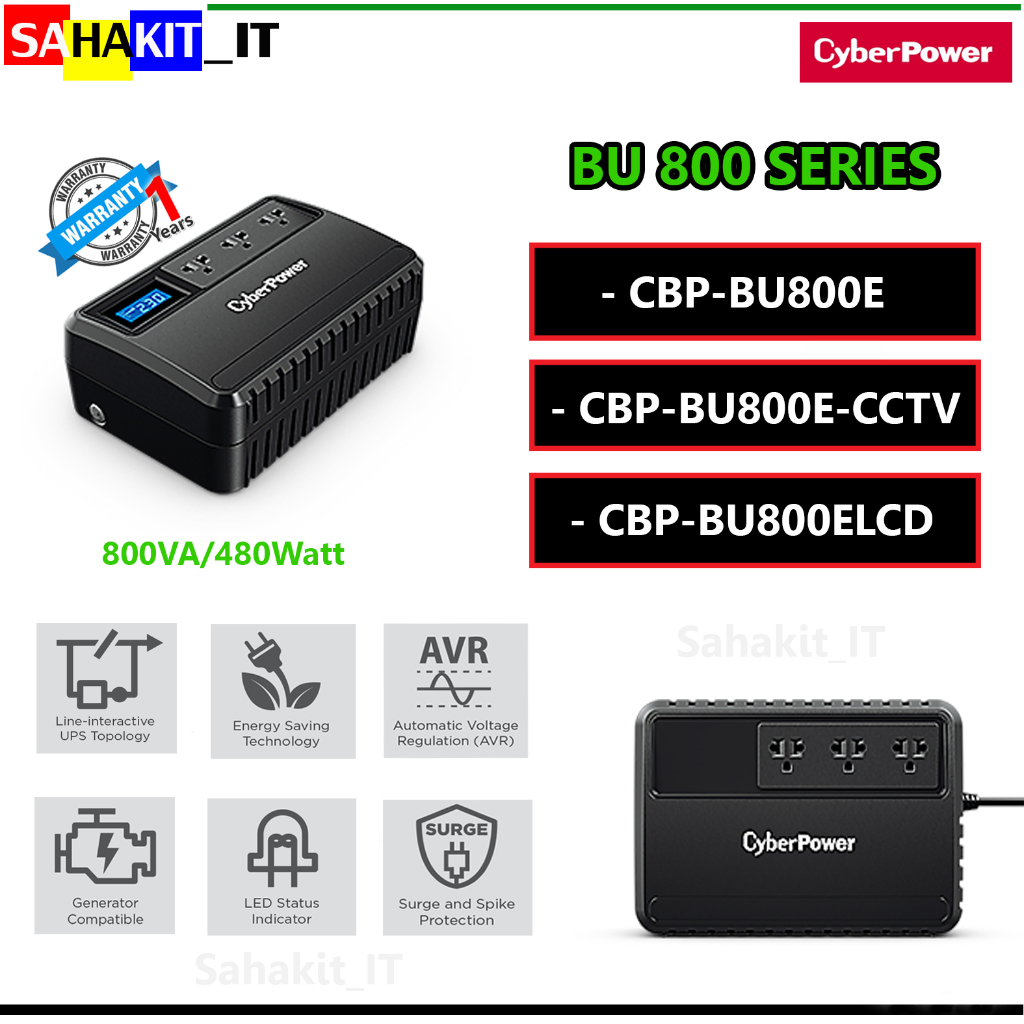 เครื่องสำรองไฟฟ้า Cyberpower Series BU800E (800VA/480Watt) | Shopee ...