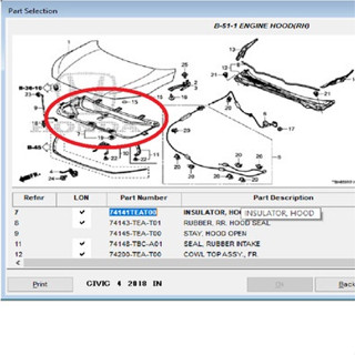 74141-TEA-T00 ∙ แผ่นกันความร้อนฝากระโปรงหน้า CIVIC"2016-2020 Civic FK ...