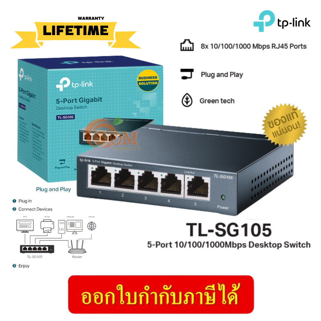 (TL-SG105) SWITCH (สวิตซ์) TP-LINK 5-Port 10/100/1000Mbps Desktop ตั้ง ...