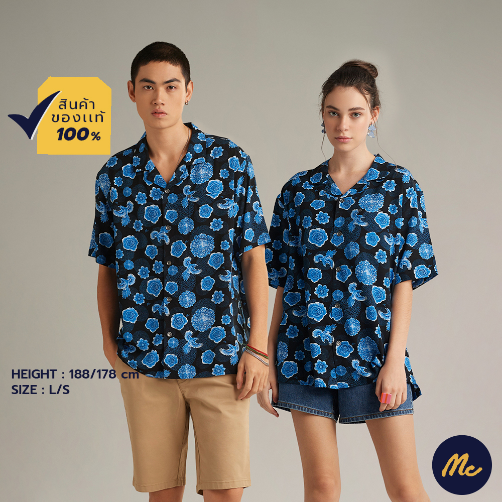 Mc Jeans เสื้อเชิ้ต MC RESORT เสื้อฮาวายแขนสั้น Unisex สีดำ พิมพ์ลาย MSSZ180 | Shopee Thailand