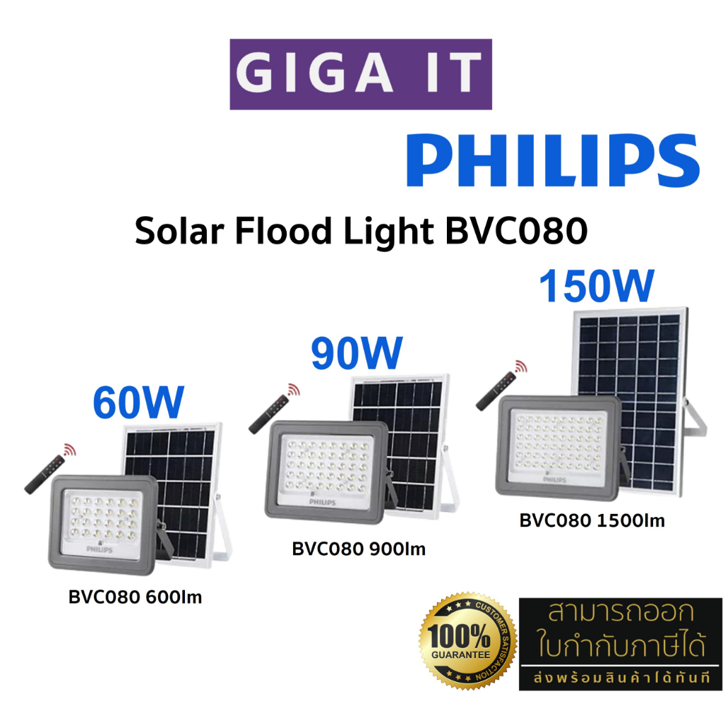 Philips Essential Smart Bright Solar Flood Light BVC080 600lm , 900lm , 1500lm แผงโซล่า + รีโมท ...
