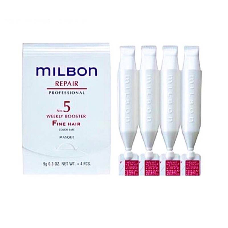 Milbon Repair No.5 Weekly Booster Fine Hair 4x9g มาส์กบำรุง และซ่อมแซมผมแห้งเสียอย่างรุนแรง ...