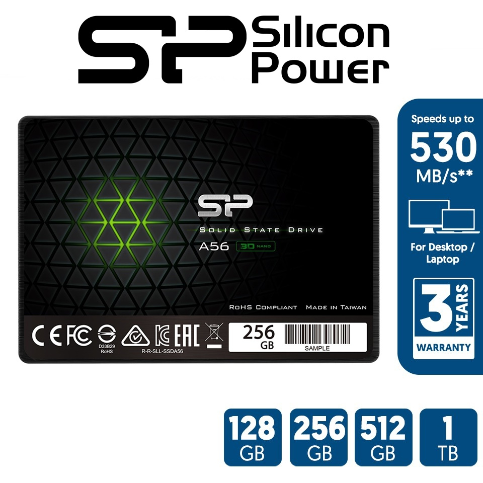 128GB / 256GB / 512GB SSD (เอสเอสดี) Silicon Power A56 SATA III 3D NAND ...