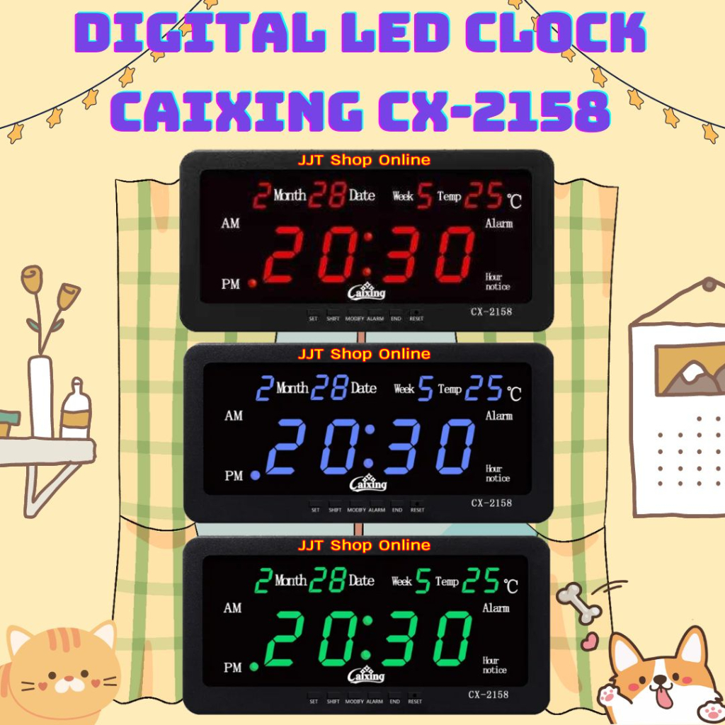 นาฬิกาดิจิตอลหน้าจอLED รุ่น CX-2158 ตั้งโต๊ะ แขวนผนัง ติดรถ พร้อมสายชาร์จและอแดปเตอร์ มีหัวเสียบ ...