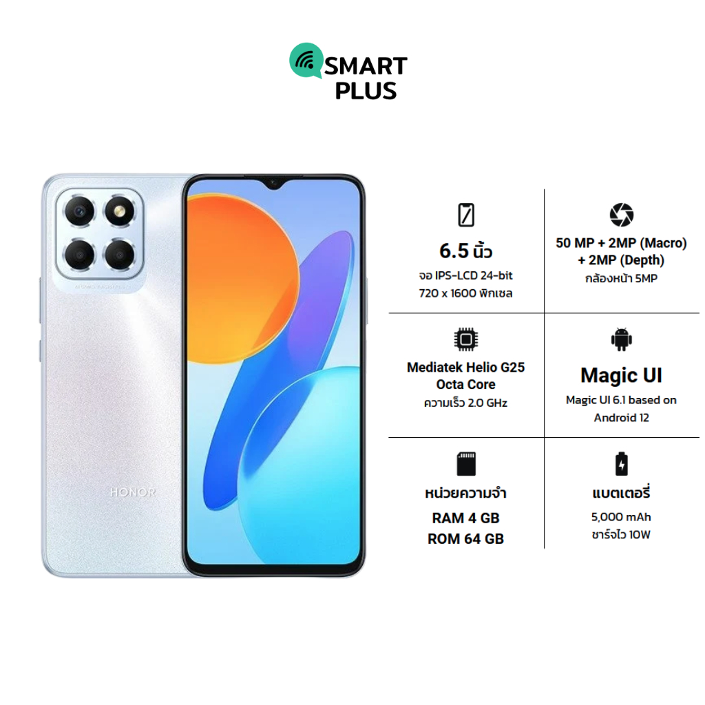 Honor X6 (4/64) ประกันศูนย์ [ หน้าจอ 6.5นิ้ว เเบต 5000mAh ] (smartplus ...