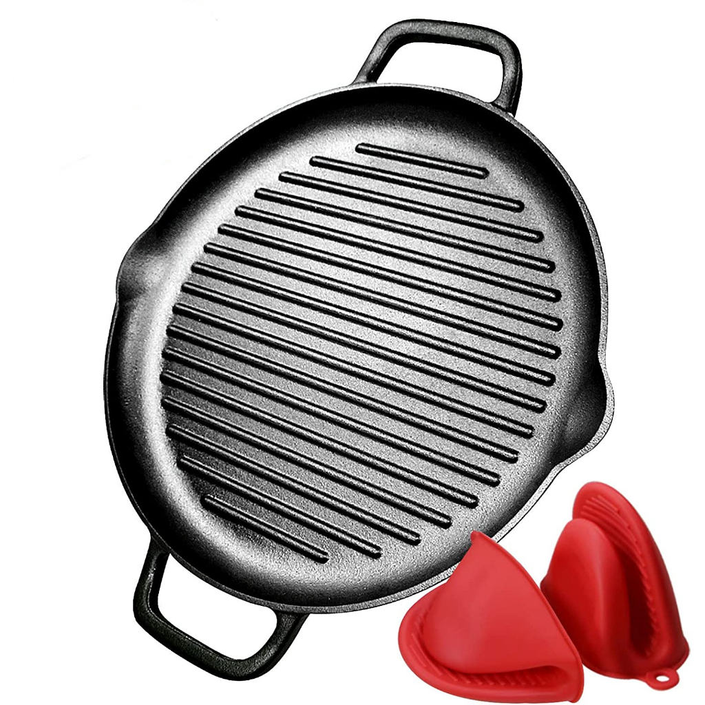 Cast Iron Grill Pan 12.6 นิ้ว Pre-Seasoned Cast Iron Griddle Pan Dual ...