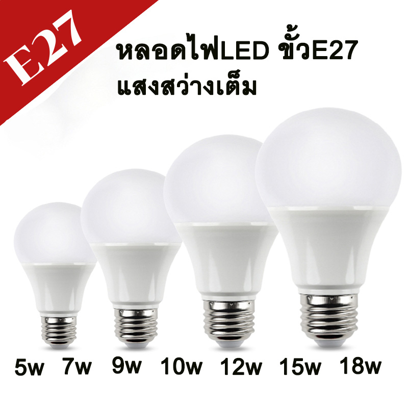 หลอดไฟ LED 5W 7W 9W 12W 15W 18W 24W ผ่านมาตรฐาน มอก. ขั้วE27 หลอดไฟปิงปอง แสงขาว แสงวอร์ม หลอด ...