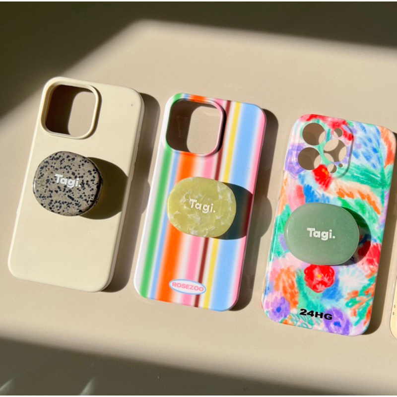 (พร้อมส่ง/พรีออเดอร์) Tagi. Natural Stone “Pebble Paint” phone holder / tagi griptok *สินค้าทุก ...