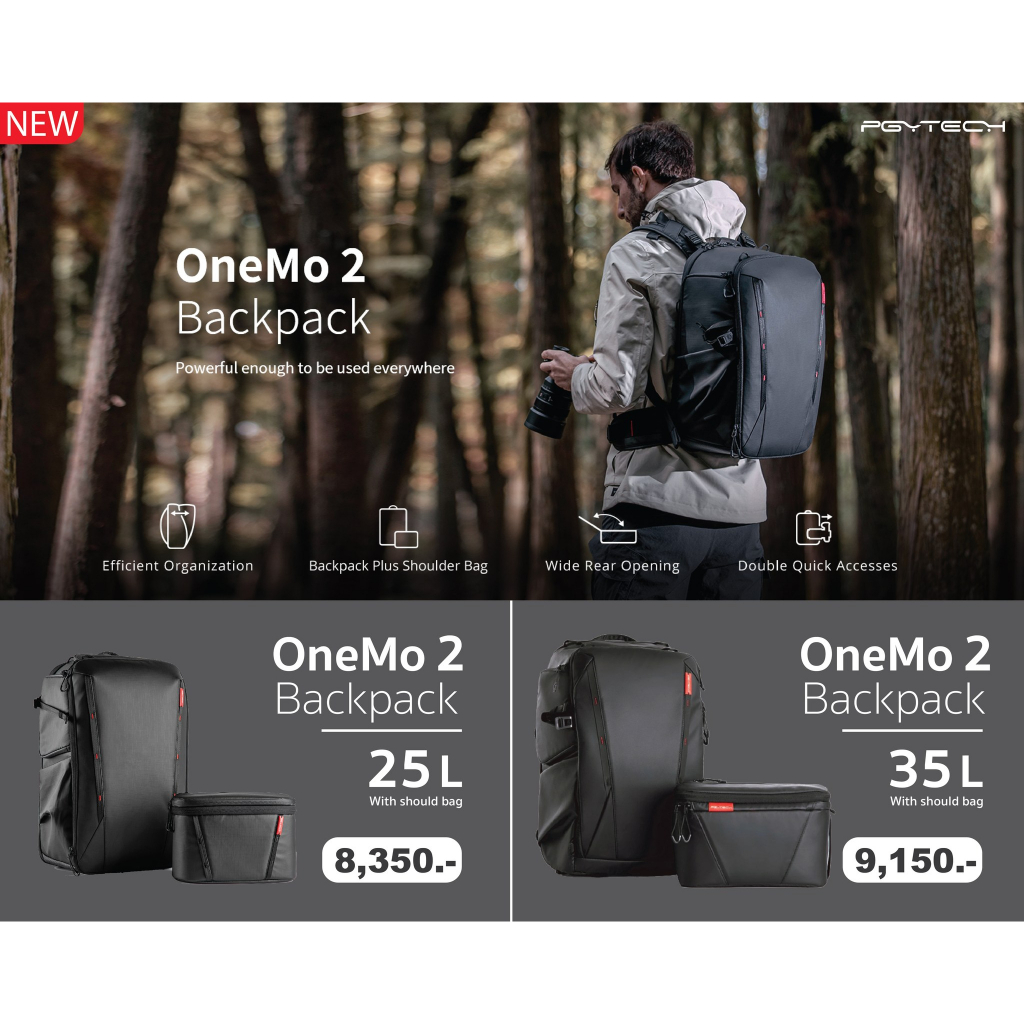 [รุ่นใหม่] กระเป๋ากล้อง PGYTECH Onemo 2 Backpack 25L Black / 35L Black สินค้าประกันศูนย์ไทย ...