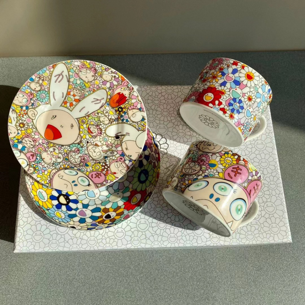 Japan Murakami Takashi Sunflower Bone Porcelain Cup and Plate Gift Set ...