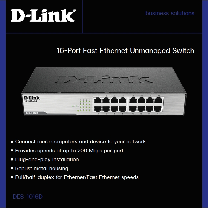 Switching Hub D-LINK (DES-1016D) 16 Port (11'') | Shopee Thailand