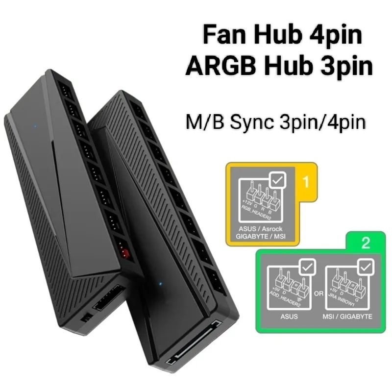 Hub 8 Port ARGB 3pin & Fan Hub 4pin PWM M/B sync RGB 4pin & ARGB 3pin ...