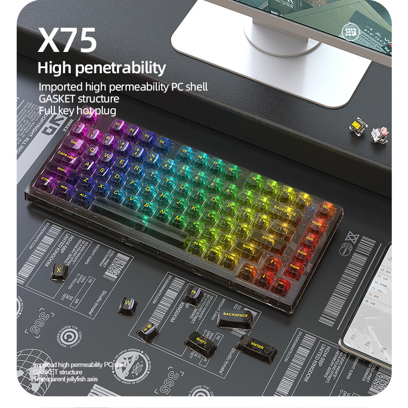 ของแท้ XINMENG X75 RGB Mechanical keyboard คีบอร์ดเกมมิ่งโปร่งใส ...