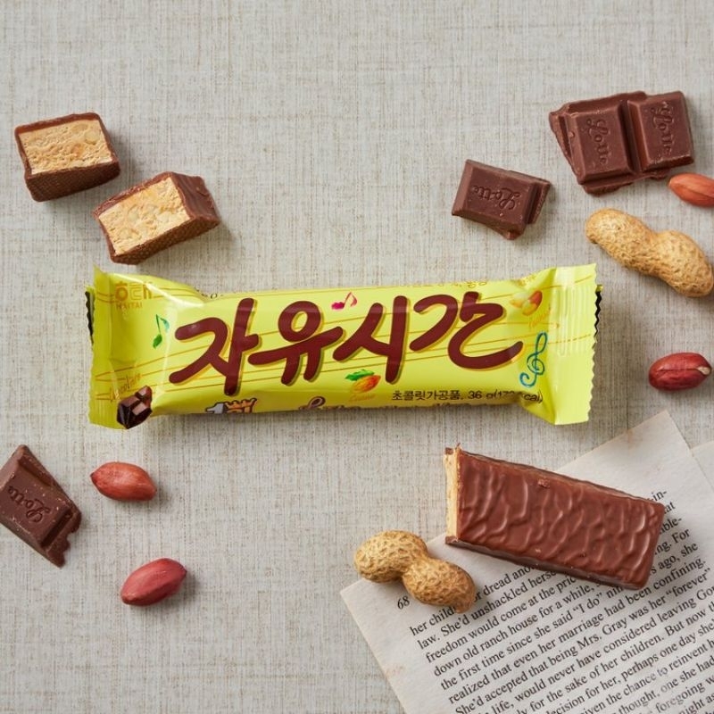 พร้อมส่ง 자유시간 ขนมช็อกโกแลตบาร์ Haitai Free Time Chocolate Bar 36g/1ชิ้น ...