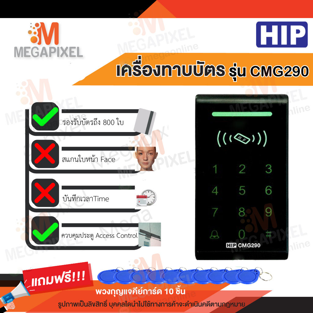 HIP CMG290 เครื่องทาบบัตร Access Control สำหรับควบคุมการเข้าออกประตู CMG291 CMG292 CMG295 TAC ...