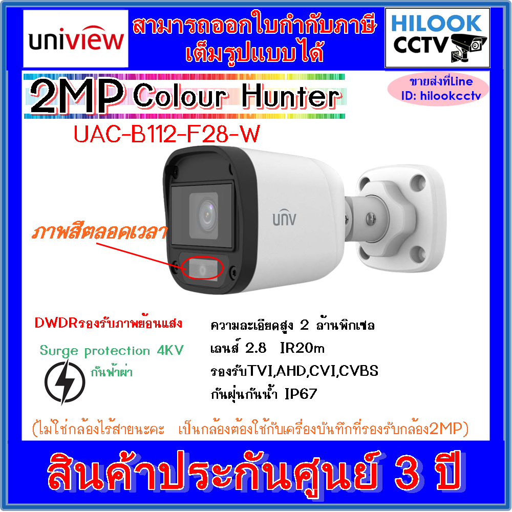 Uniview กล้องวงจรปิด รุ่นUAC-B112-F28-Wภาพสี 24 ชม. / UAC-B122-AF28M-W ...