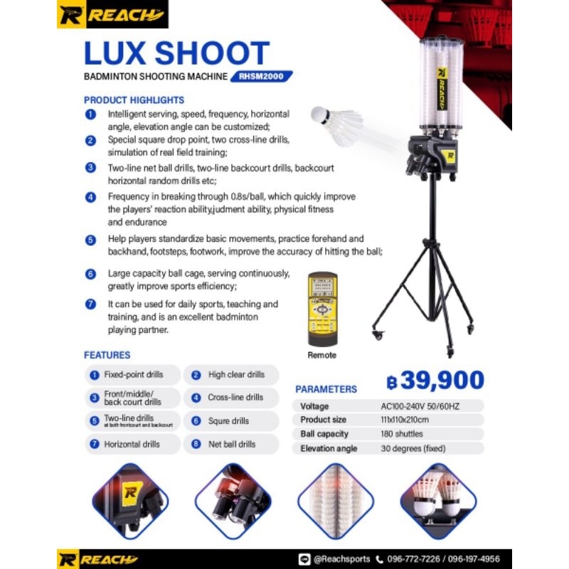 Reach Sport Lux Shoot Badminton Shooting Machine รุ่น RHSM2000 | Shopee ...
