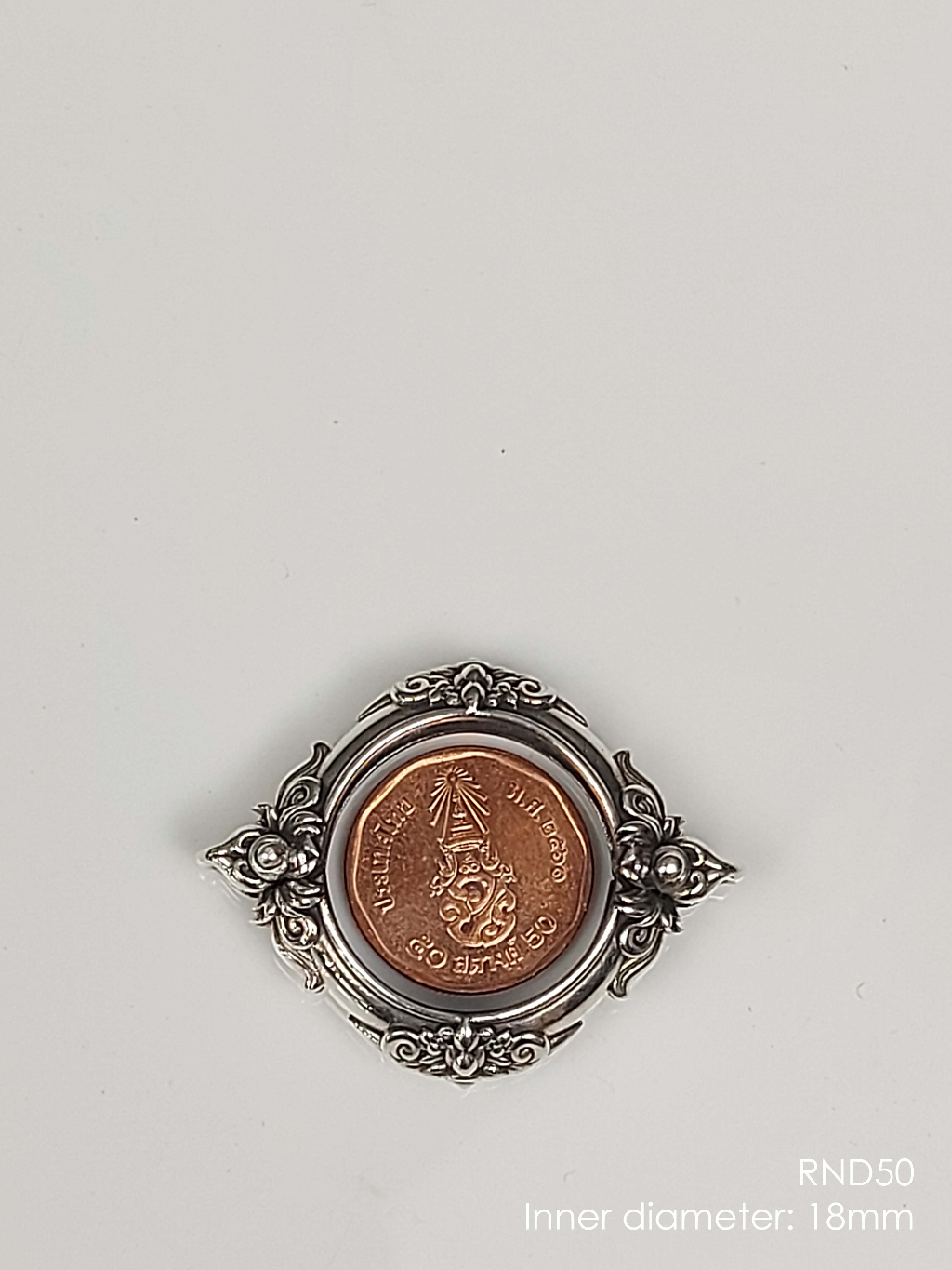 RND50Silver925 round amulet casing inner diameter 18mm กรอบพระเงินแท้ ...